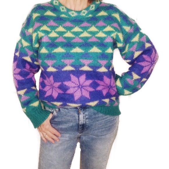 Gallagher Vintage | Sweaters | Vtg Gallagher 8s Snowflake Green Purple ...